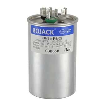 BOJACK 50+3 uF ±6% 50/3 MFD 370/440 VAC CBB65B Dual Run Start Round Capacitor for Condenser ...
