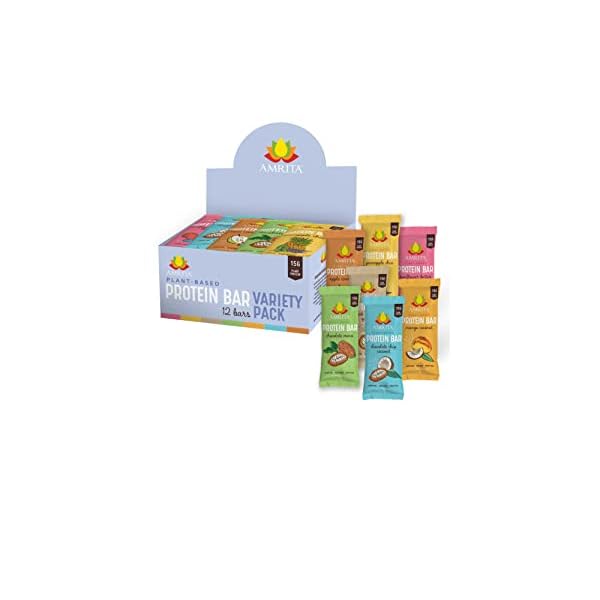 AMRITA Vegan Protein Bars Variety Pack (6 Flavors) | Peanut/Dairy Free ...