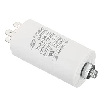 PATIKIL CBB60 8uF Running Capacitor, AC 450V 4 Pins 50/60Hz Cylinder Bottom with Screw 65x35mm ...