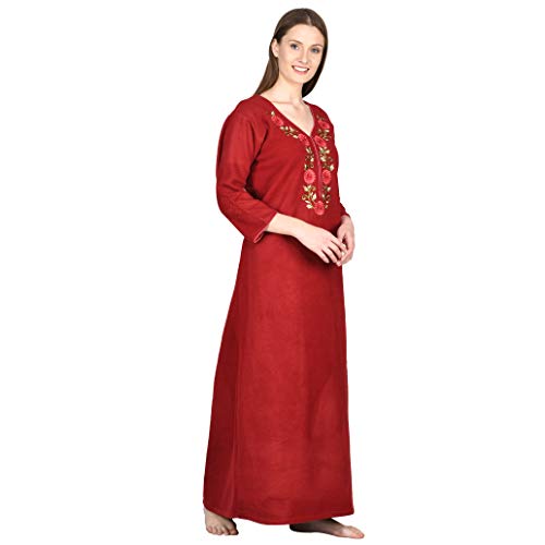 Buy Noty Women Woolen Winter Fleece Nighty 3/4 Sleeve - (Maroon) at ...