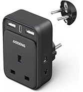 UK to European Plug Adaptor with 3 USB Ports(1 20W USB C Ports) and 2 ...