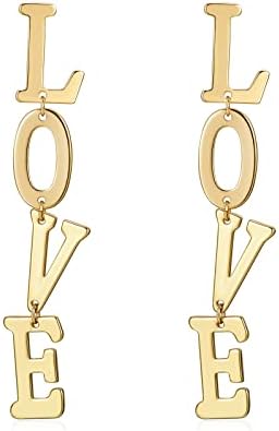 Love Letter Earrings for Women - 18k Gold Plated Heart Pendant Drop ...