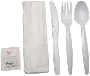 Amazon.com | 250 Plastic Cutlery Packets - Knife Fork Spoon Napkin Salt ...