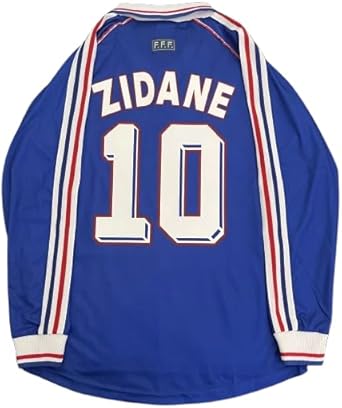 Amazon.com : Zidane Retro Long Sleeve Jersey Maillot WC 1998 Blue Color ...