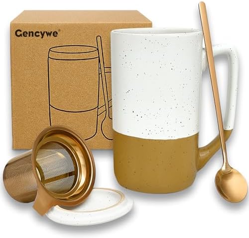 Amazon.com: Gencywe Ceramics Large Tea Cup with Loose Leaf Infuser ...