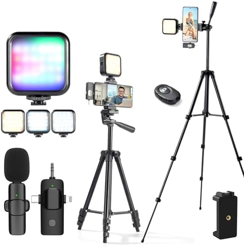 Amazon.com: iPhone Vlogging Kit with Tripod, Wireless Microphone, RGB ...