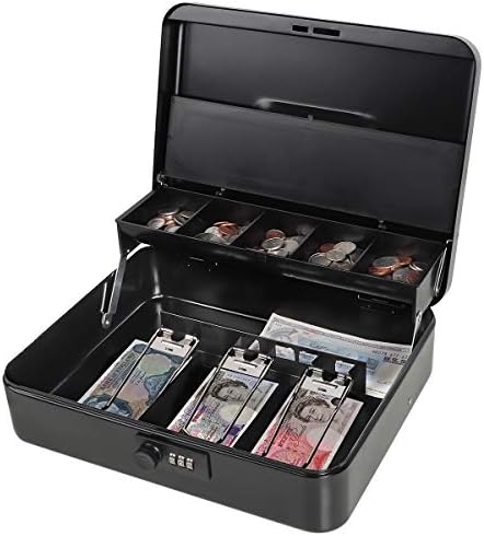 Parrency Locking Large Metal Cash Box with Money Tray, Money Box with ...