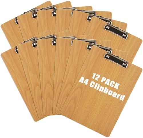 MUXHEL 12 Wooden Clipboards A4, 4mm Thick with Clip & Hidden Hanging ...