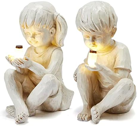 Amazon.com : New Creative Boy with Firefly Solar Statue : Outdoor ...