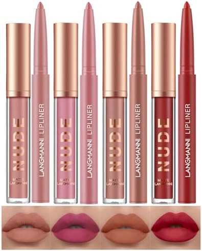 Amazon.com : LANGMANNI 4pcs Matte Lipstick with Lipliners Durable ...