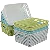 Qskely Set of 6 Plastic Woven Storage Baskets, Weave Cupboard Basket ...