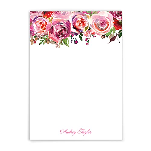 Amazon.com: Personalized Notepad, Pink Roses Watercolor Flowers ...