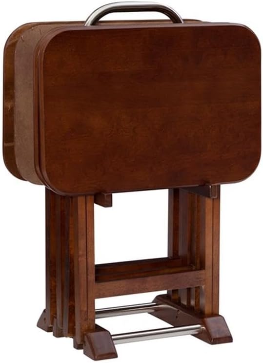 Amazon.com: Furnifact Teak Oversized Snack Tables – Set of 4 TV Trays ...