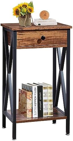 Amazon.com: VECELO Tall End Side Table,Nightstand with U-Shape Storage ...