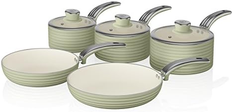 Swan SWPS5020GN Retro 5 Piece Aluminium Pan Set with Glass Lid, Non ...