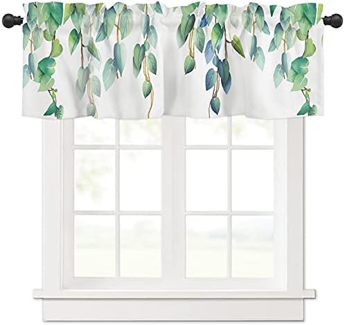 Amazon.com: Watercolor Botanical Valances for Kitchen Windows,Green ...
