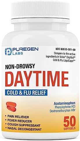 Amazon.com: Puregen Labs Non-Drowsy Cold & Flu Medicine for Adults (50 ...