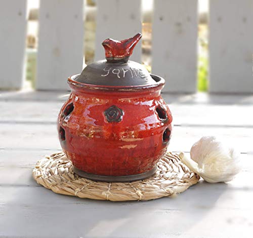 Amazon.com: Ceramic garlic container, Pottery hand made garlic storage ...