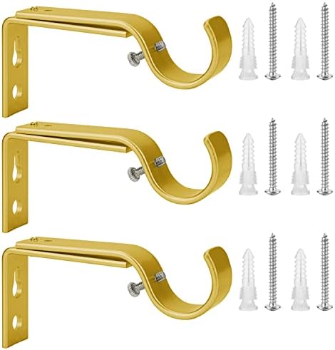 Ycolnaefllr Set of 3 Golden Adjustable Curtain Rod Brackets Rod Holders ...
