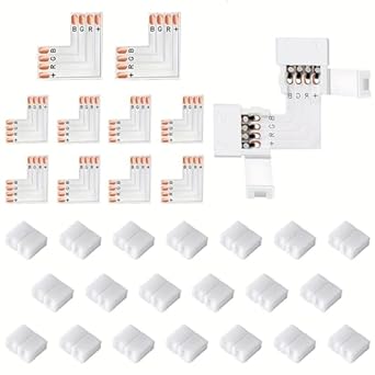 Fntek L Shape 4-Pin Snap Connector LED Connectors, 10-Pack, White ...