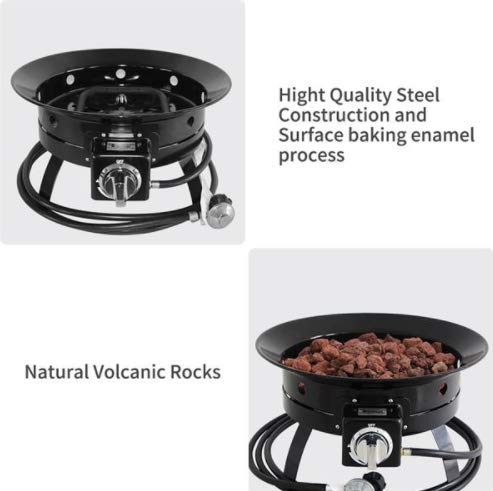 X&JJ Gas Fire Bowl, Round Fire Pit, 19 Inch Outdoor Camping Yard Gas ...