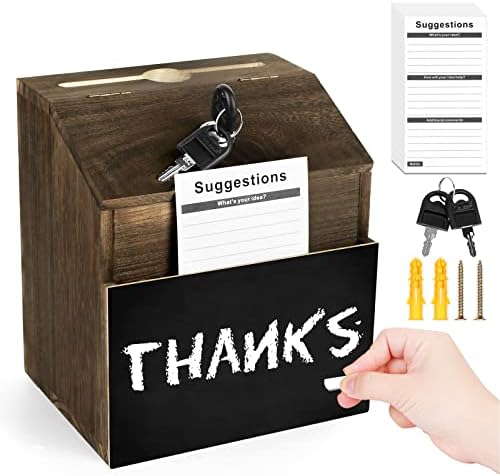 Amazon.com : AZEAM Wood Suggestion Box with Slot and Lock,Wooden Tip ...