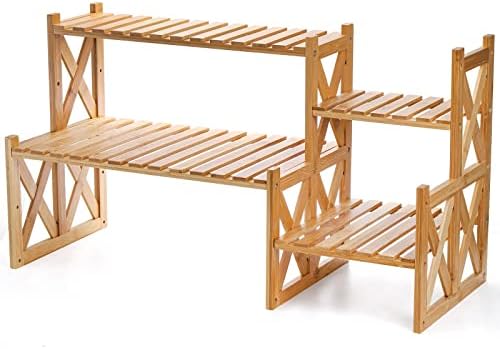 Lawei 2 Tier Bamboo Tabletop Plant Stand, Adjustable Flower Pot Holder ...
