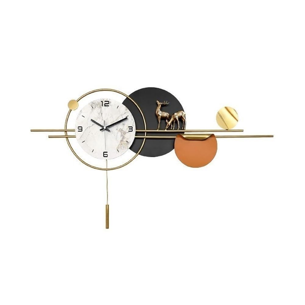 Decorative Modern Silent Wall Clock with Pendulum, Metal Iron Frame ...