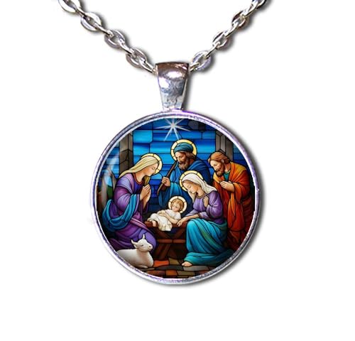 Amazon.com: Jesus Nativity Faux Stained Glass - Handmade ROUND Glass ...