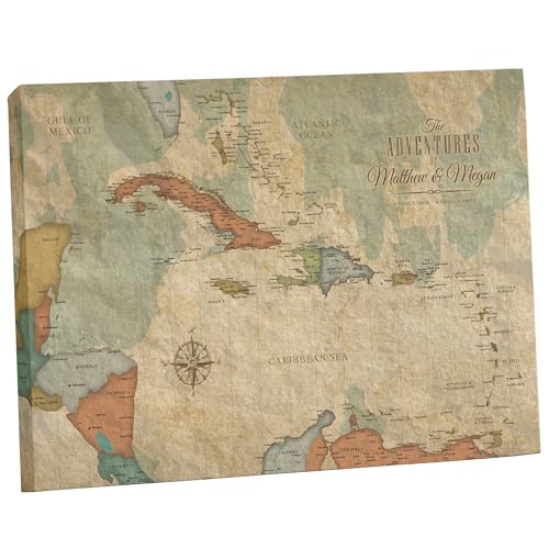 Amazon.com: Holy Cow Canvas Caribbean Map on Canvas in Vintage Earth ...