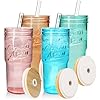 Amazon.com | ANOTION Colored Glass Cups with Lids and Straws - 24oz Travel Coffee Mug Wide Mouth ...