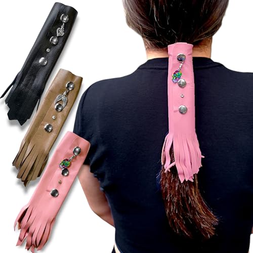 Amazon.com: 3 Pack Leather Hair Wrap 5" Inch Pink Black & Brown ...