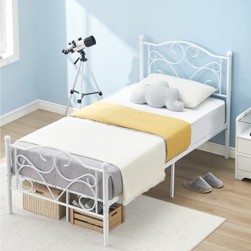 Amazon.com: coucheta Twin Size Bed Frame for Girls, Metal Platform Bed ...