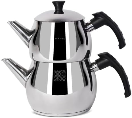 Amazon.com | Serenk Stainless Steel Turkish Teapot Set, Double Kettle ...