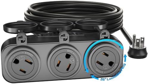 Extension Cord 15 ft with Lockable Socket, 3 outlets, 13A/1625W, 16 AWG ...