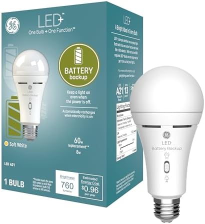 GE LED+ Backup Battery LED Light Bulbs, A21 Rechargeable Emergency ...
