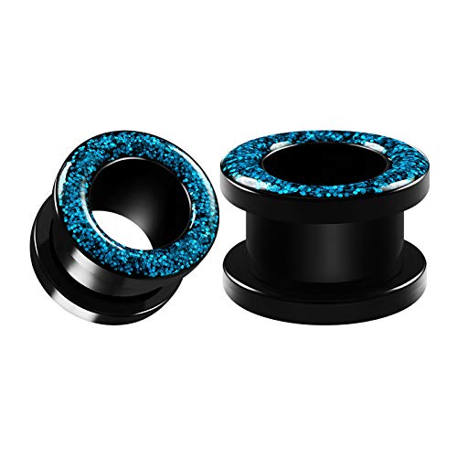 Buy BIG GAUGES Pair of Black Acrylic Blue Glitter Screw Flesh Tunnels ...