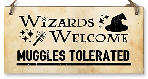 Handmade Wooden Hanging Wall Plaque Wizards Welcome Muggles Tolerated ...