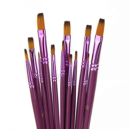 KNAFS 12 PCS Flat Different Size Artist Fine Nylon Hair Paint Brush Set ...
