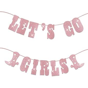 Ouligay Let's Go Girls Banner Pink Glitter Banner Last Rodeo Hen Party ...