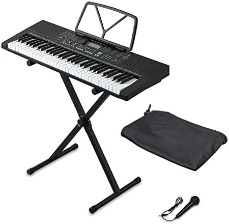 Amazon | RiZKiZ 電子キーボード 【61鍵盤】 ＆ キーボードスタンド & カバーセット 350種類の楽器音色 リズム 61種類のキーボードパーカッション マイク付 LCD ...