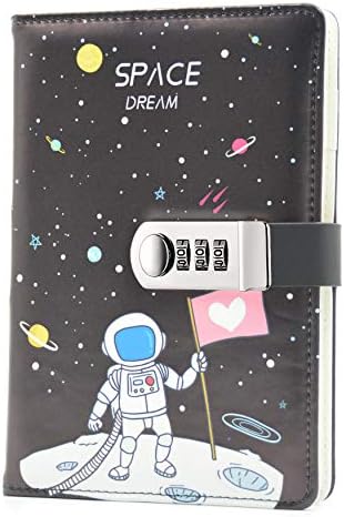 Lirener Creative PU Leather Diary with Combination Lock(Outer Space Style), A5 Secret Password ...