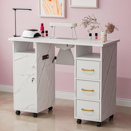 Amazon.com: Belandi Manicure Table Nail Station with Charging Station ...