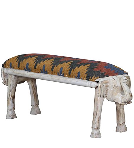 Wooden Elephant Bench With Comfortable Cushion; Multi Color; AVA004 ...