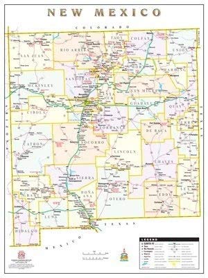 New Mexico Counties & Roads Small Wall Map Gloss Laminated : Buy Online ...