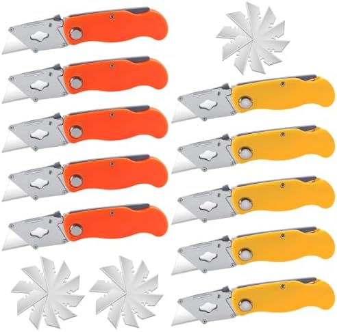 GOLD DEER 10 Pack Folding Utility Knife with Extra 30 Pcs Blades Heavy ...