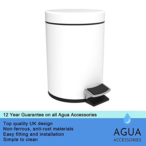Agua Accessories 3L Pedal Bin, Metal Small Bin with Lid Round Stainless ...