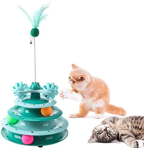 Cat Toys Kitten Ball Tower Springs Feather Exercise Wheel Toy for ...