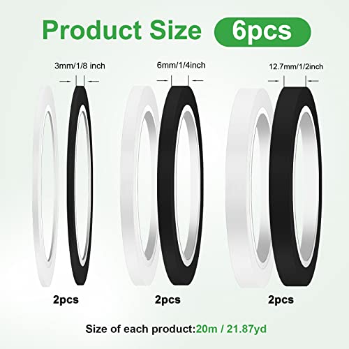 6 Rolls Fine Line Tapes, 1/8, 1/4, 1/2 Inch Wide Fine line Masking Tape ...