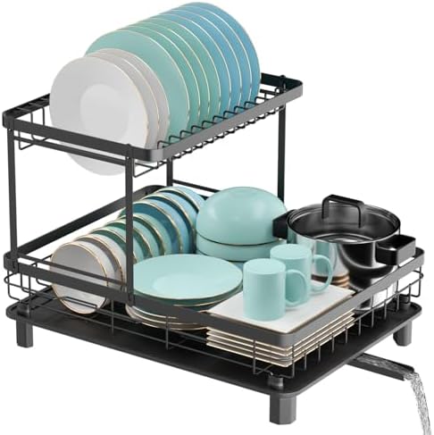 IMMEK 2 Tier Dish Drying Rack,Multifunctional Dish Rack for Kitchen Counter, Large Capacity Dish ...